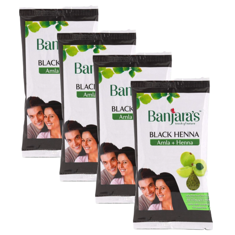 Banjaras Black Henna Amla + Henna Hair Color 20g Pack of 4 – KartWalk